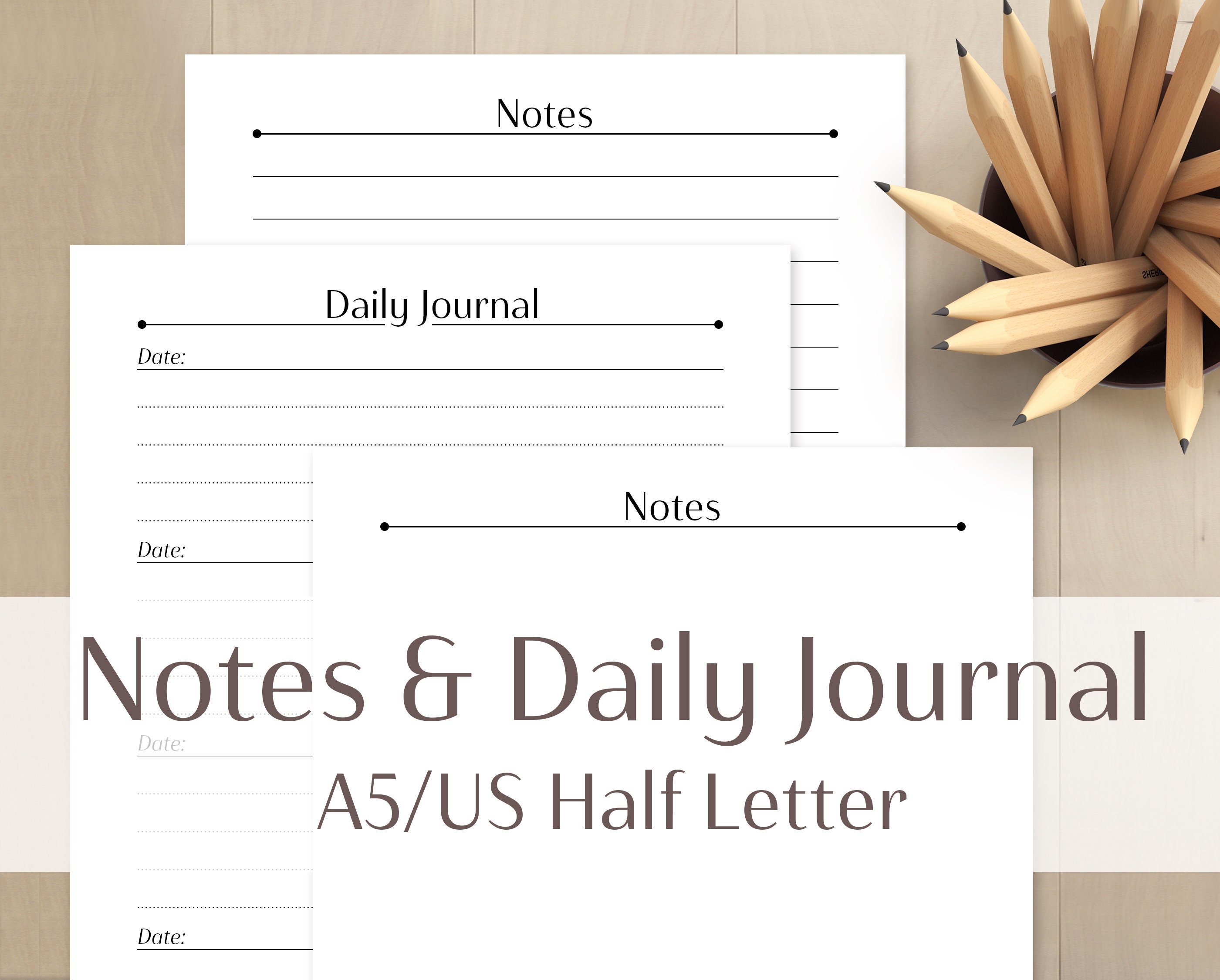 Notes and Daily Journal Printable A5 / US Half Letter - Etsy
