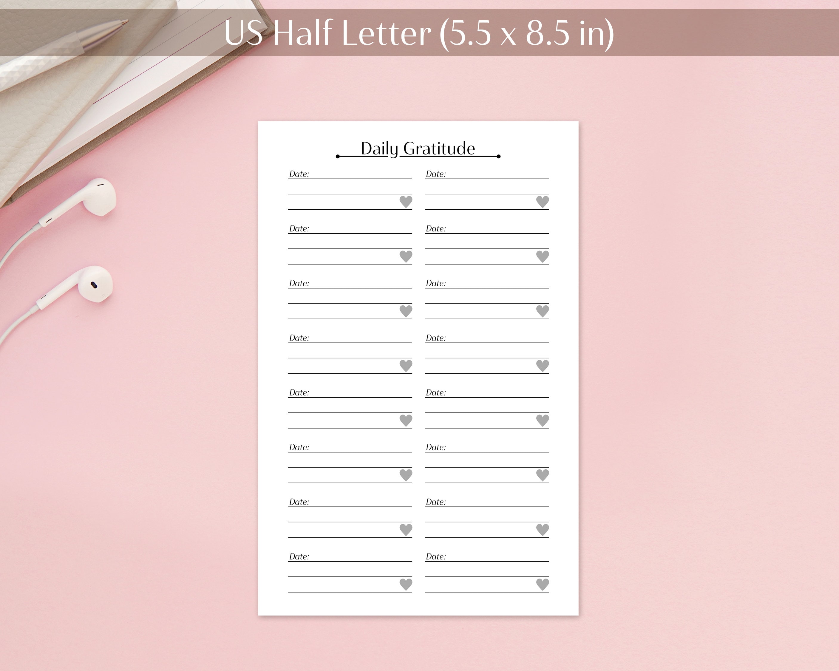 Gratitude Journal Printable | US Letter Halfletter A4 A5 | 30-day ...