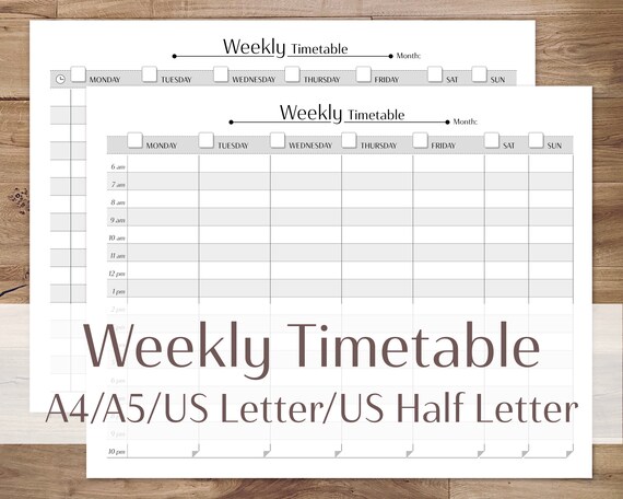 Weekly Timetable Printable Hourly Weekly Planner A4 US - Etsy