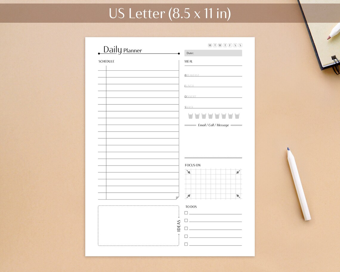 Daily Planner Printable A4 A5 US Letter US Half Letter to - Etsy