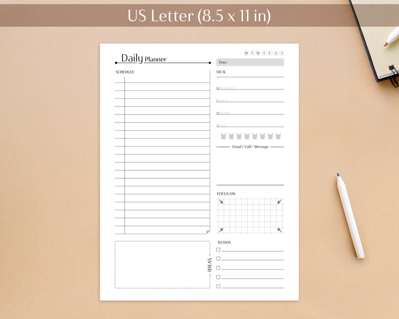Daily Planner Printable A4 A5 US Letter US Half Letter to - Etsy