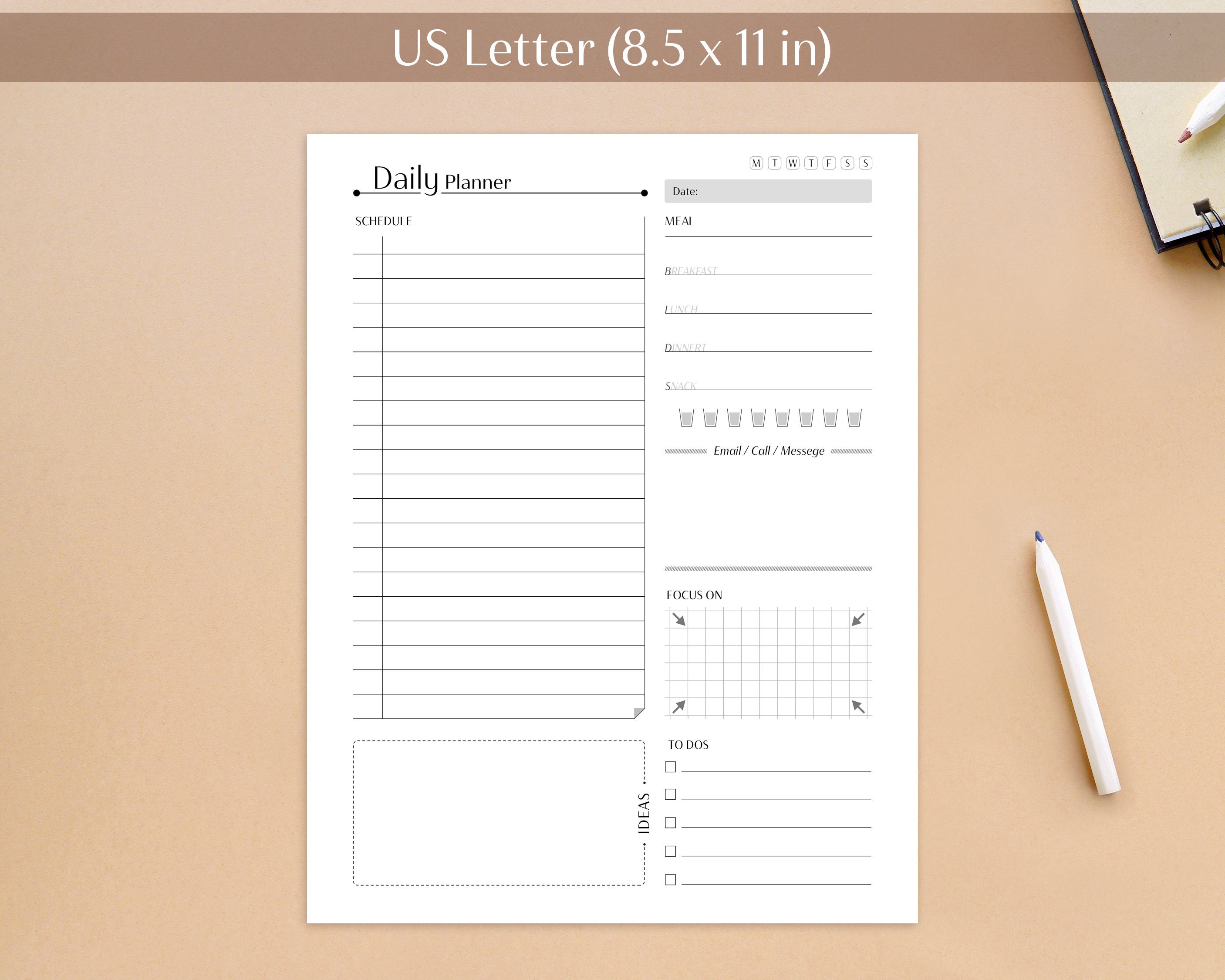 Daily Planner Printable A4 A5 US Letter US Half Letter to - Etsy