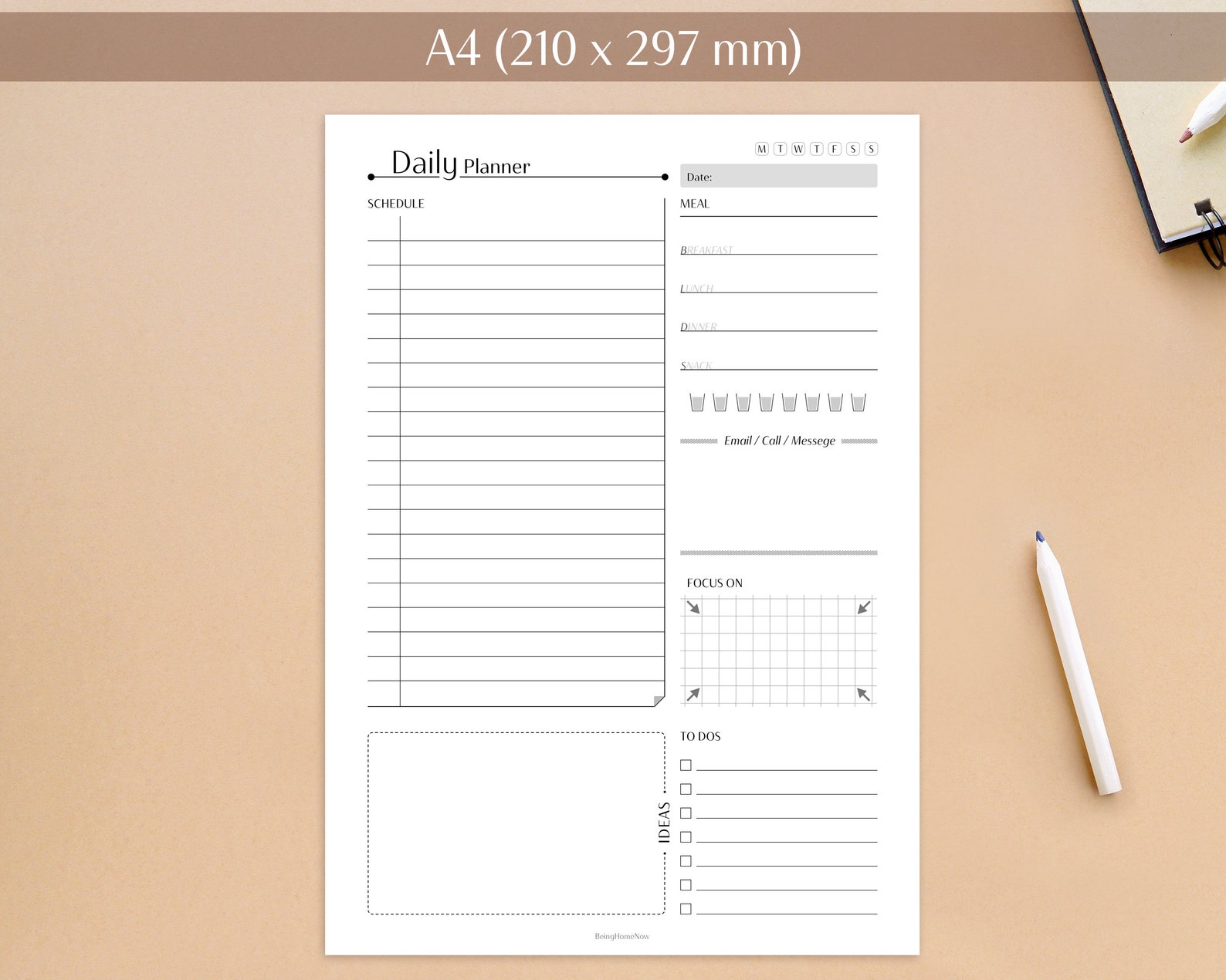 Daily Planner Printable A4 A5 US Letter US Half Letter to - Etsy