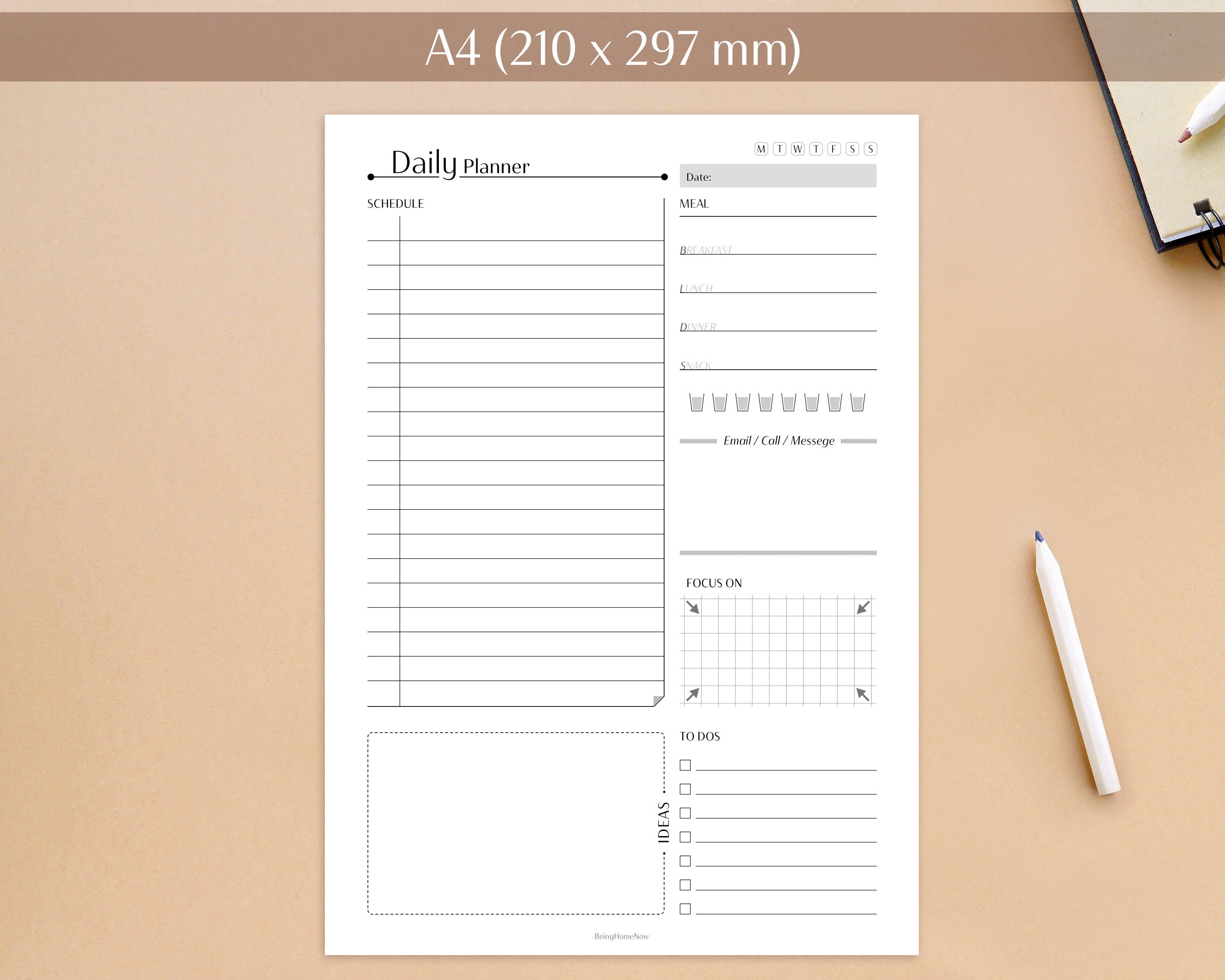 Daily Planner Printable A4 A5 US Letter US Half Letter to - Etsy