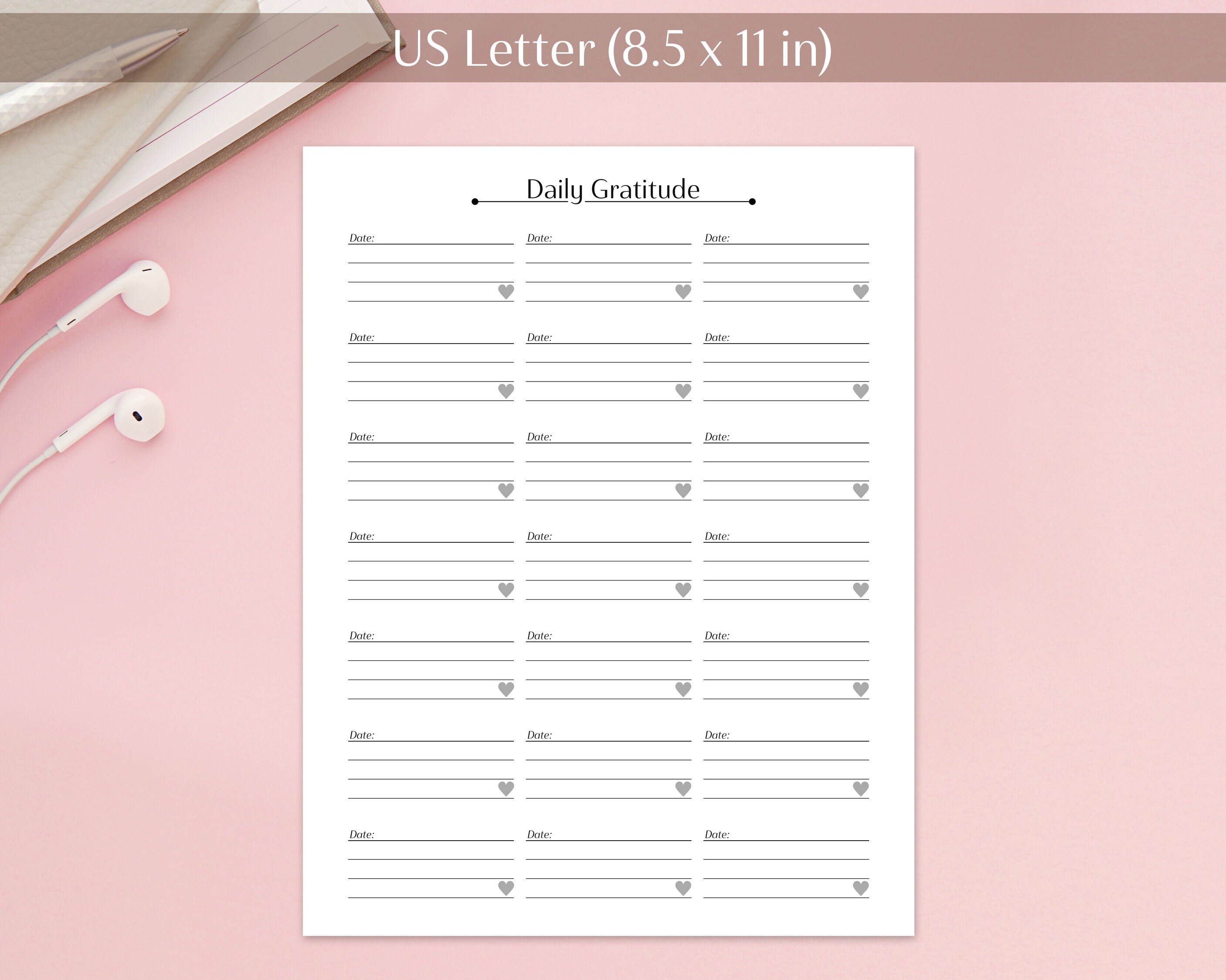 Gratitude Journal Printable | US Letter Halfletter A4 A5 | 30-day ...