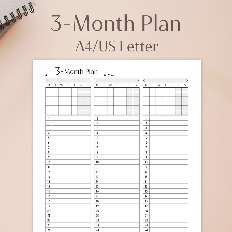 3-month Plan Printable | Monthly Project | A4 US Letter | Monthly to ...