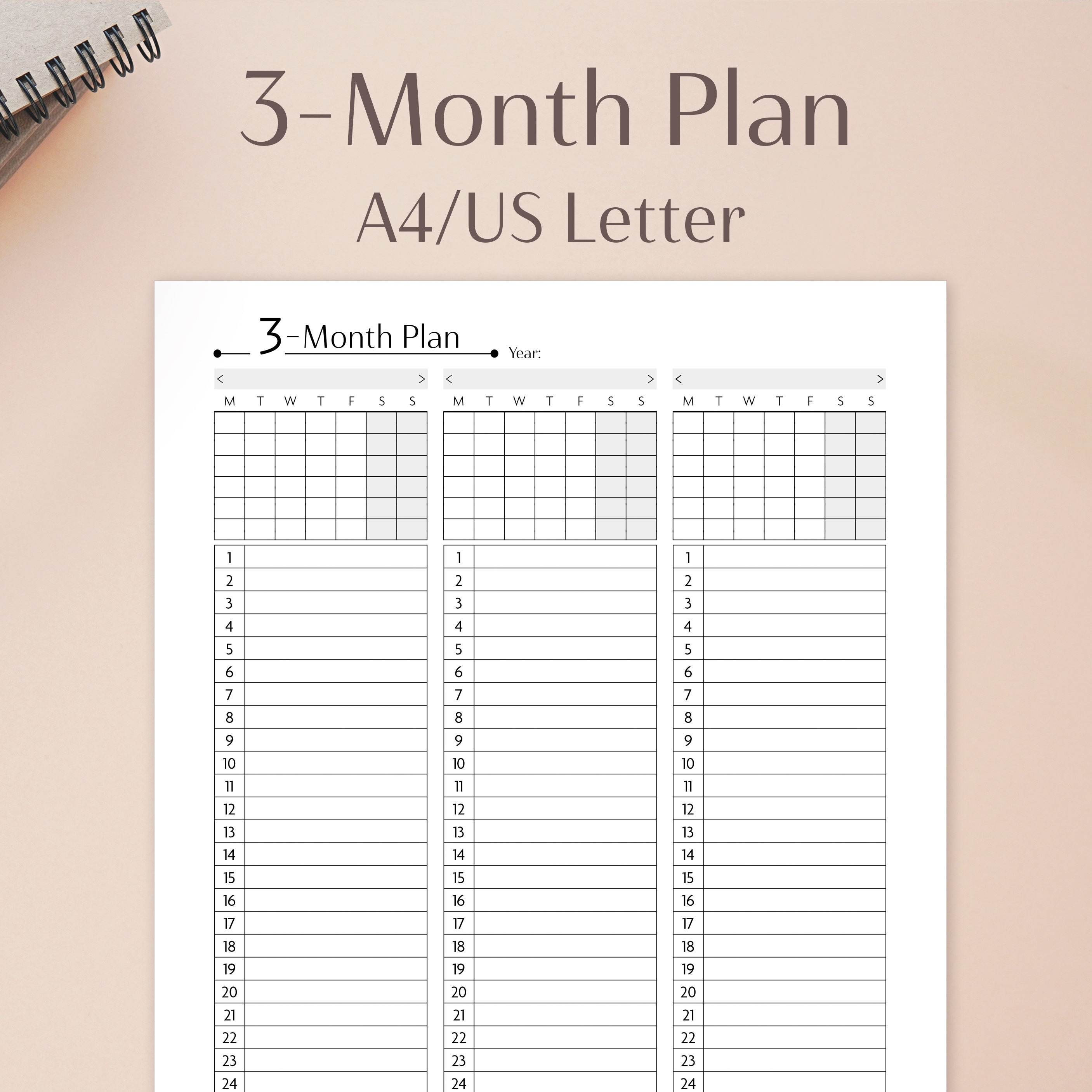 3-month Plan Printable | Monthly Project | A4 US Letter | Monthly to ...