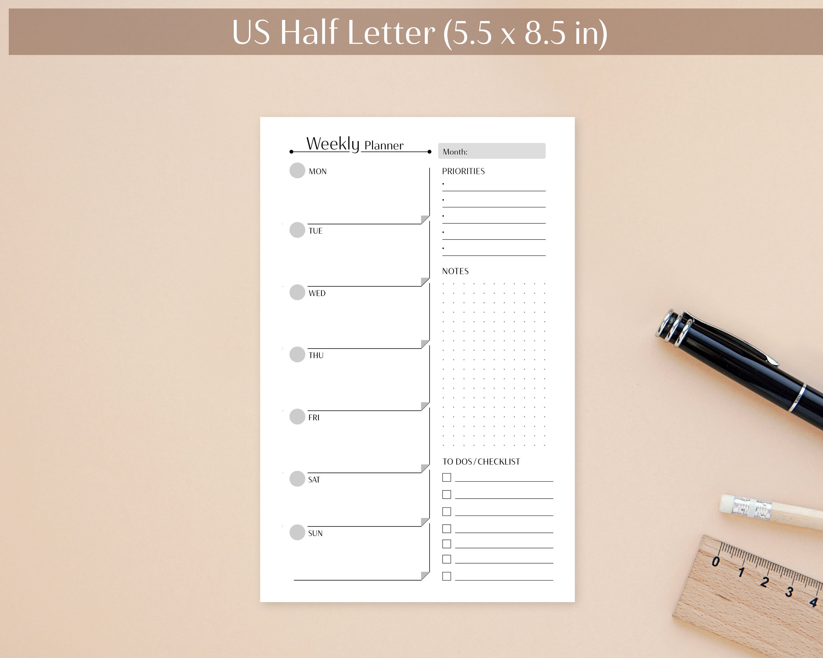 Weekly Planner Printable A4 A5 US Letter US Half Letter Planner Inserts ...