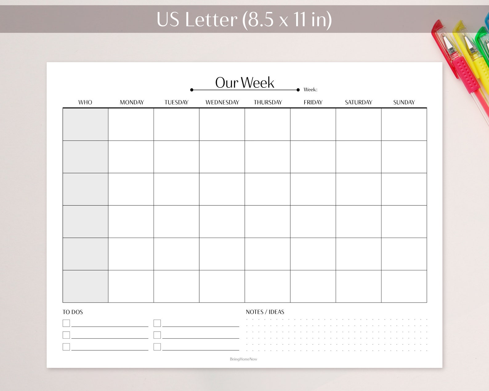 Our Week - Family Planner Printable | US Letter A4 | Weekly Tasks ...