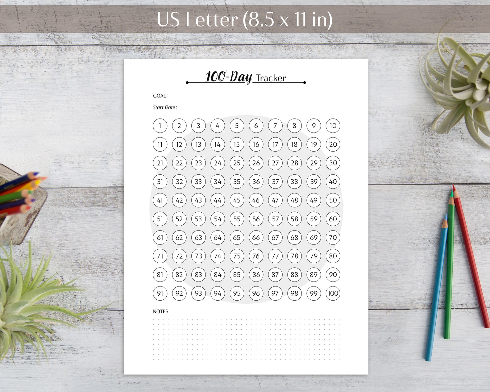 100 Day Tracker Printable A4 US Letter 100-day Challenge Sheet Habit ...
