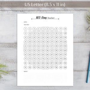 100 Day Tracker Printable | A4 US Letter | 100-day Challenge Sheet ...