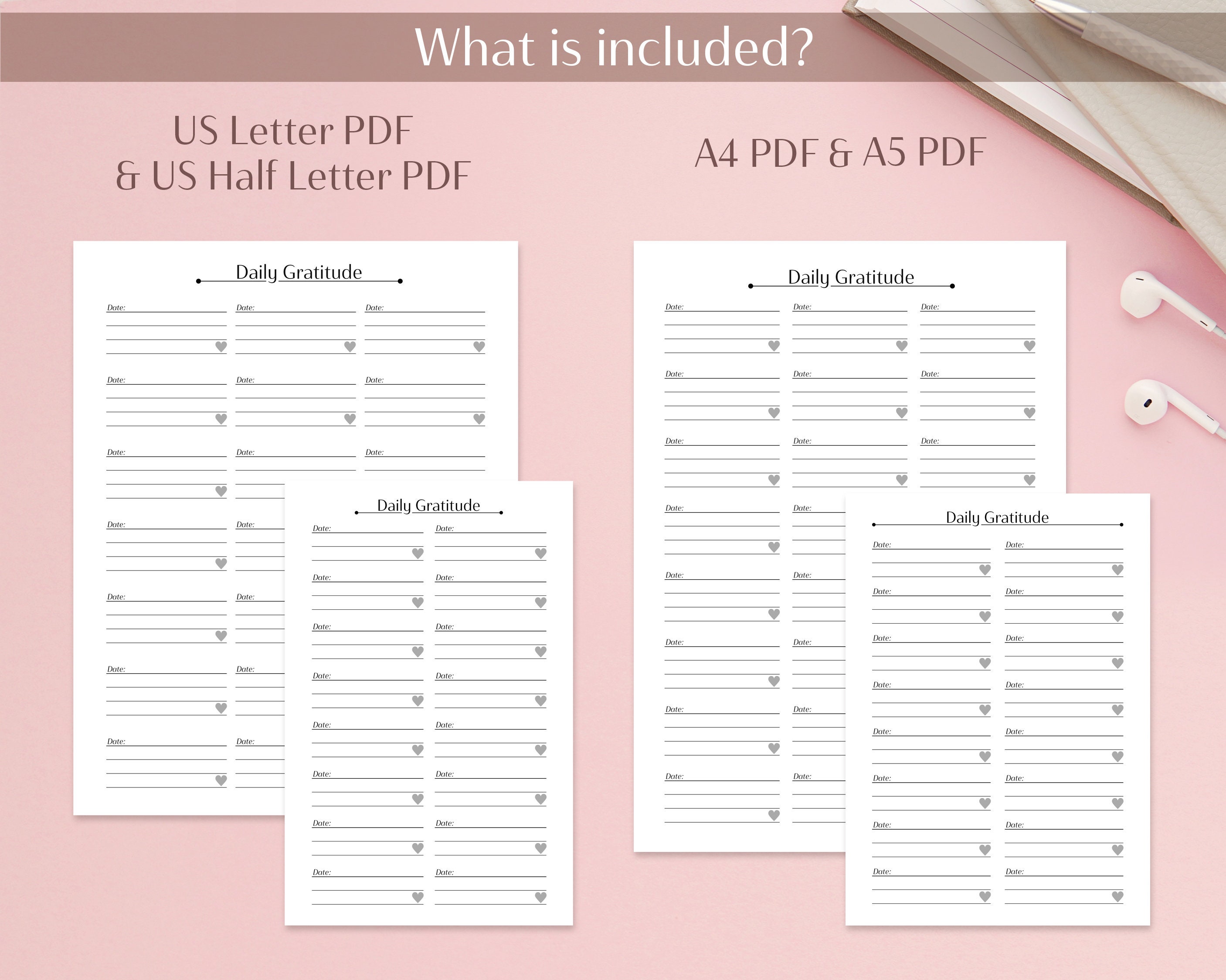 Gratitude Journal Printable | US Letter Halfletter A4 A5 | 30-day ...