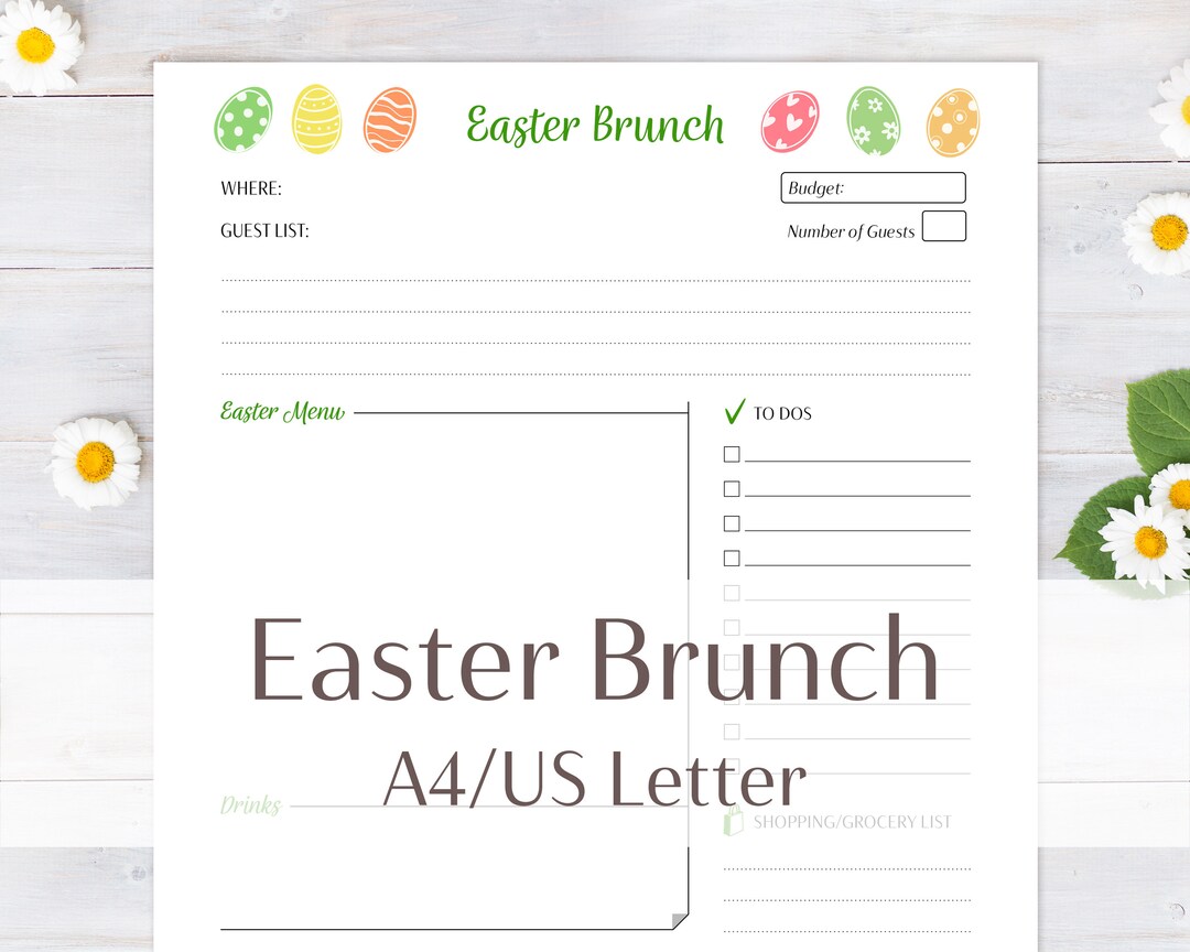 Easter Brunch Plan Printable, A4 US Letter, Home Planner, to Dos ...