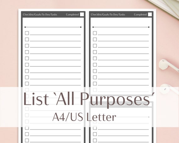 List Printable All Purposes US Letter / A4 / Checklist / to | Etsy