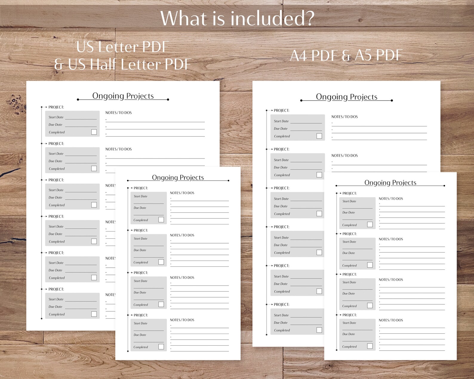 Ongoing Projects Printable | A4 A5 US Letter US Half Letter | Project ...
