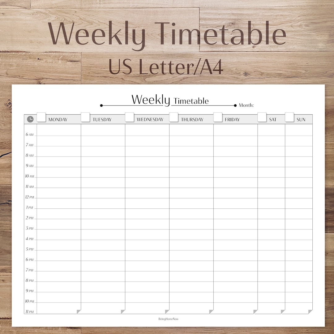 Weekly Timetable Printable | Weekly Schedule | Hourly Planner | Time ...