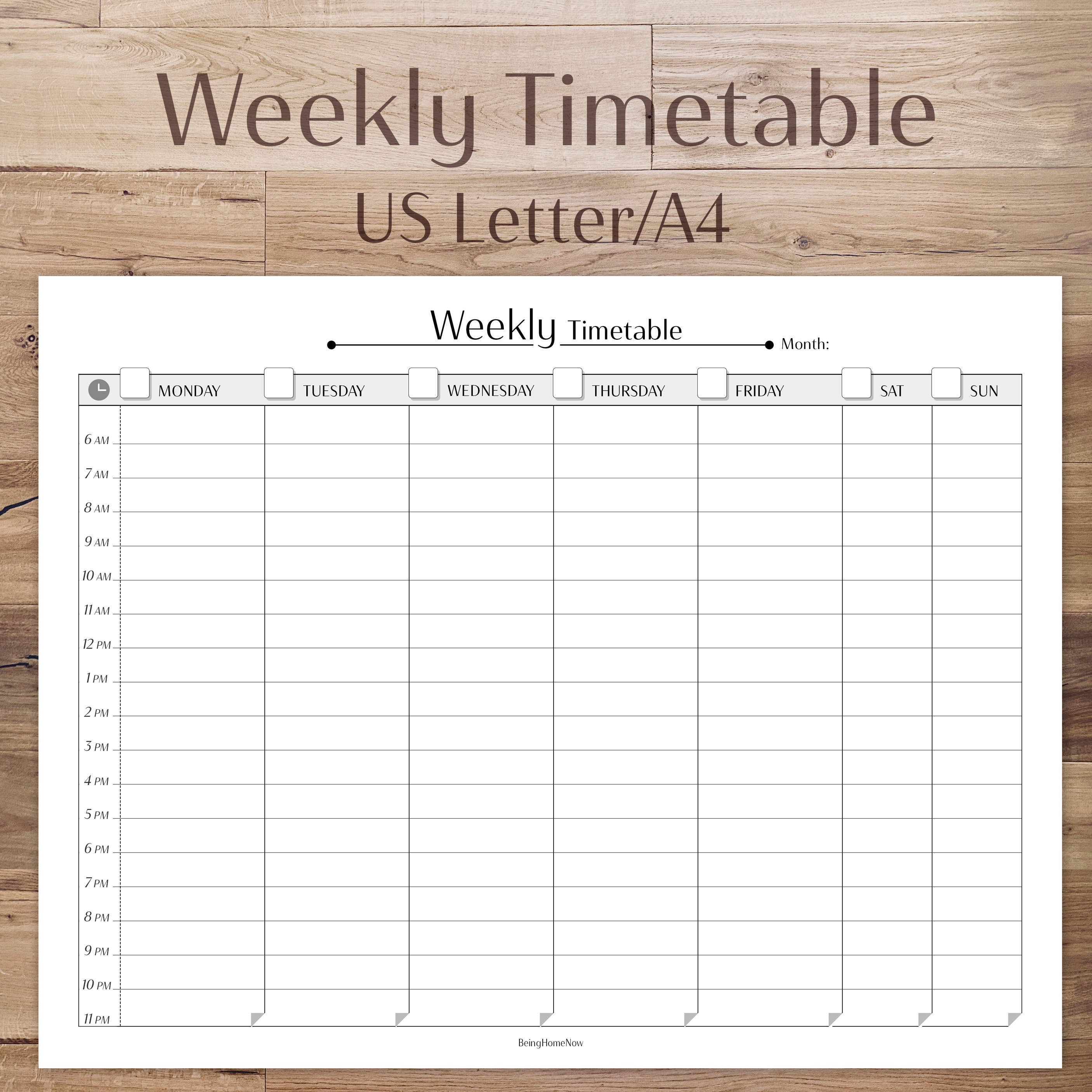 Weekly Timetable Printable | Weekly Schedule | Hourly Planner | Time ...