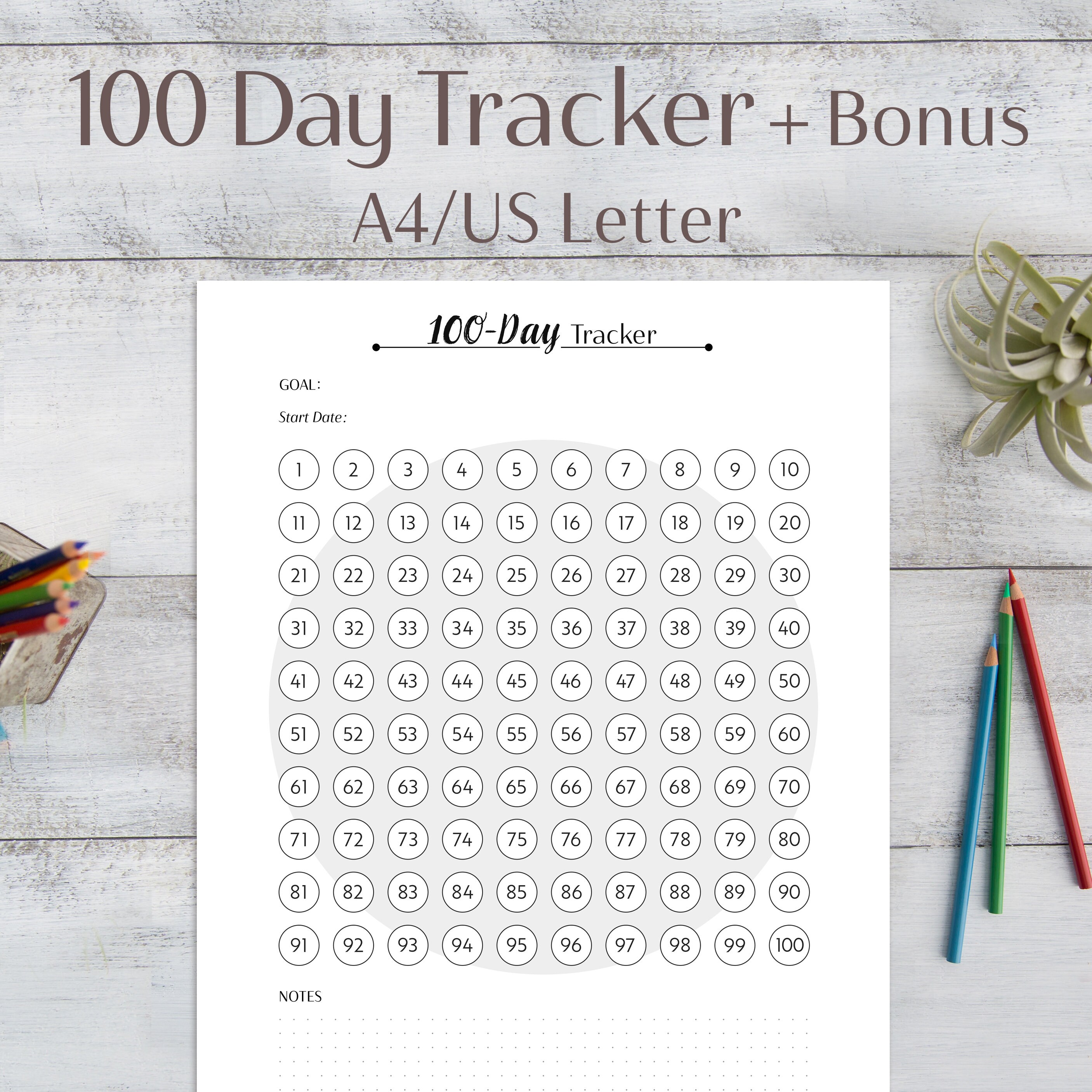100 Day Tracker Printable A4 US Letter 100-day Challenge Sheet Habit ...