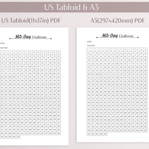 365 Day Challenge Printable | A3 A4 US Tabloid US Letter | 365 Trackers ...