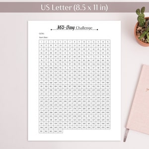 365 Day Challenge Printable | A3 A4 US Tabloid US Letter | 365 Trackers ...