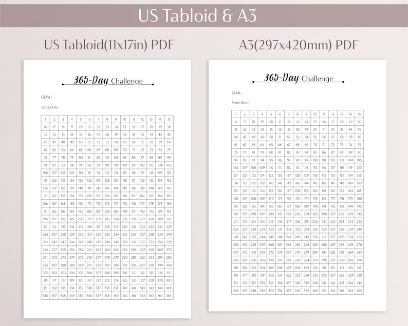365 Day Challenge Printable A3 / A4 / US Tabloid / US Letter - Etsy