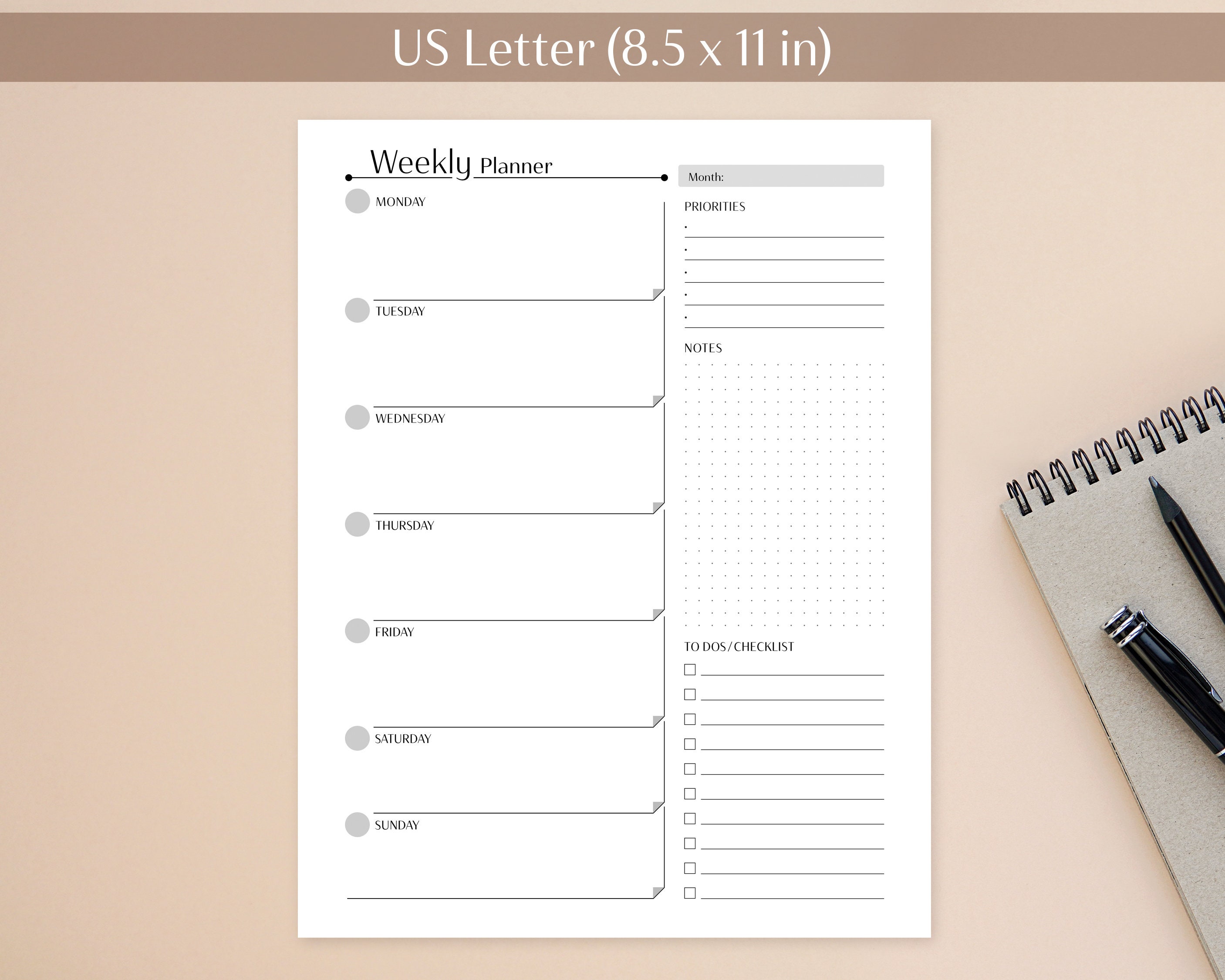 Weekly Planner Printable A4 A5 US Letter US Half Letter Planner Inserts ...