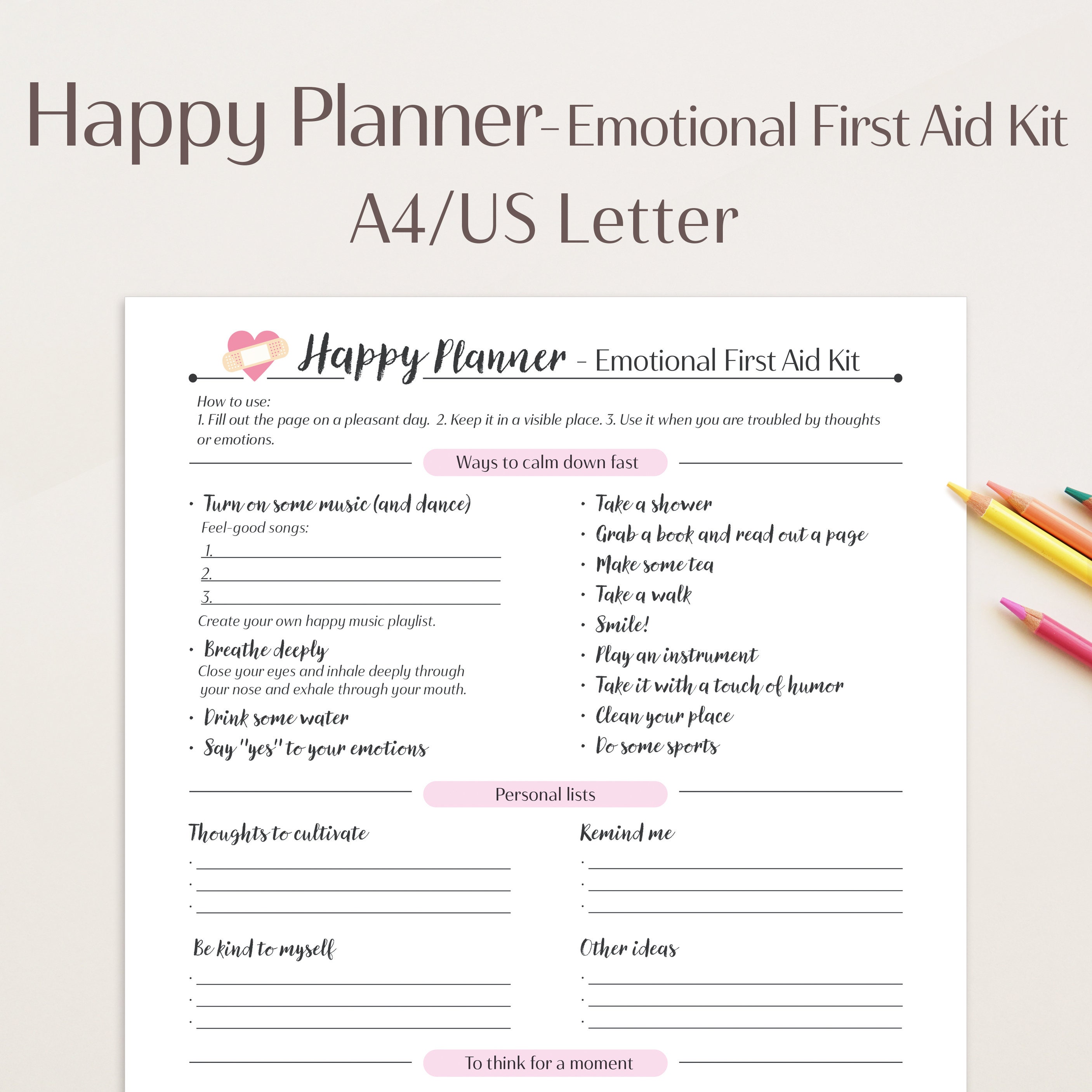 Happy Planner | Emotional First Aid Kit Checklist Printable | First Aid ...