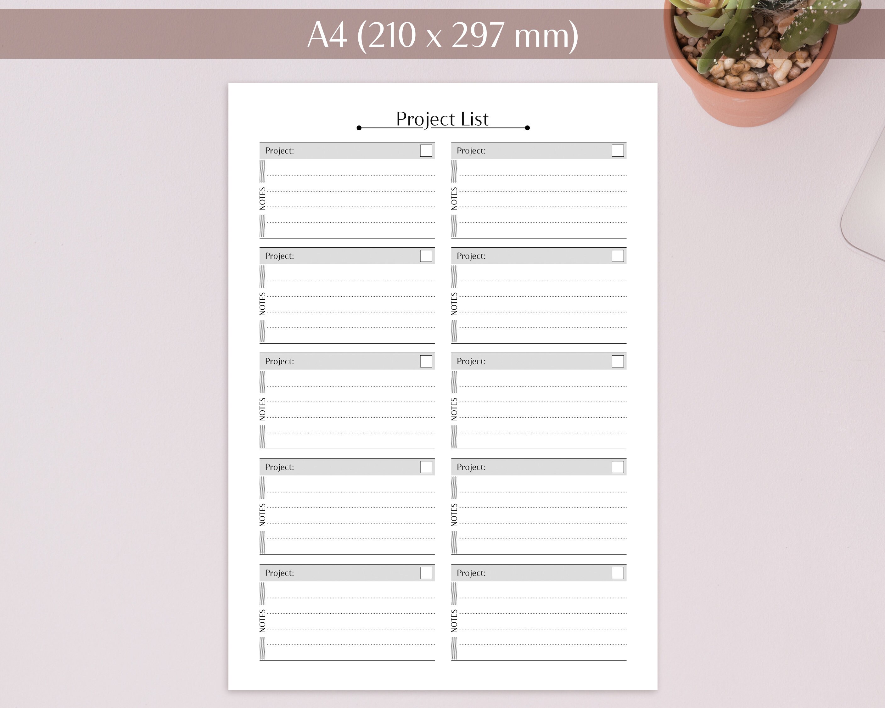 Project List Printable A4 A5 US Letter US Half Letter Work Planner ...