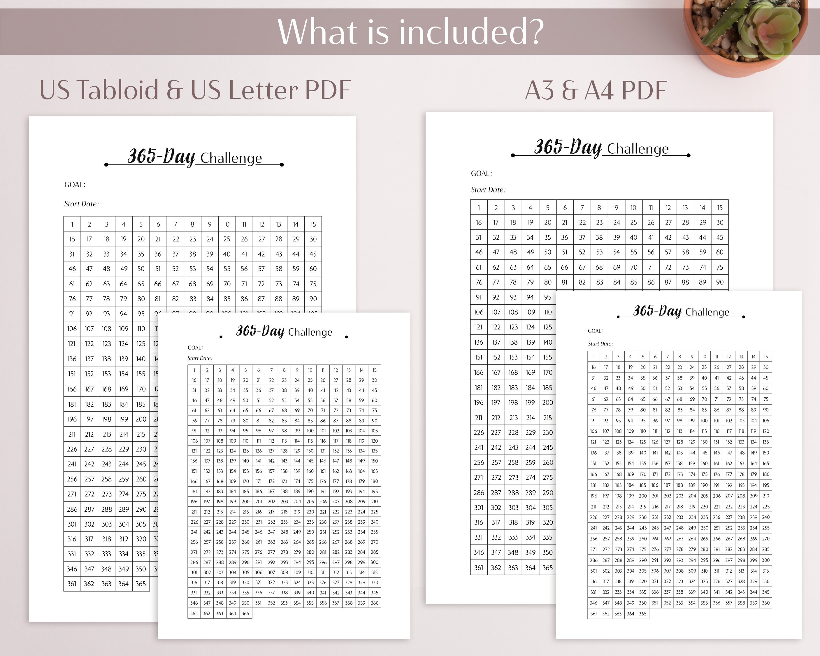 365 Day Challenge Printable | A3 A4 US Tabloid US Letter | 365 Trackers ...