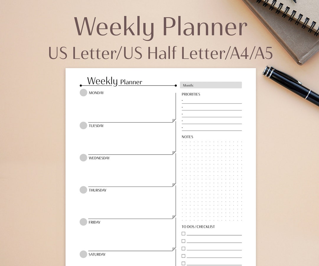 Weekly Planner Printable | A4 A5 US Letter US Half Letter | Planner ...