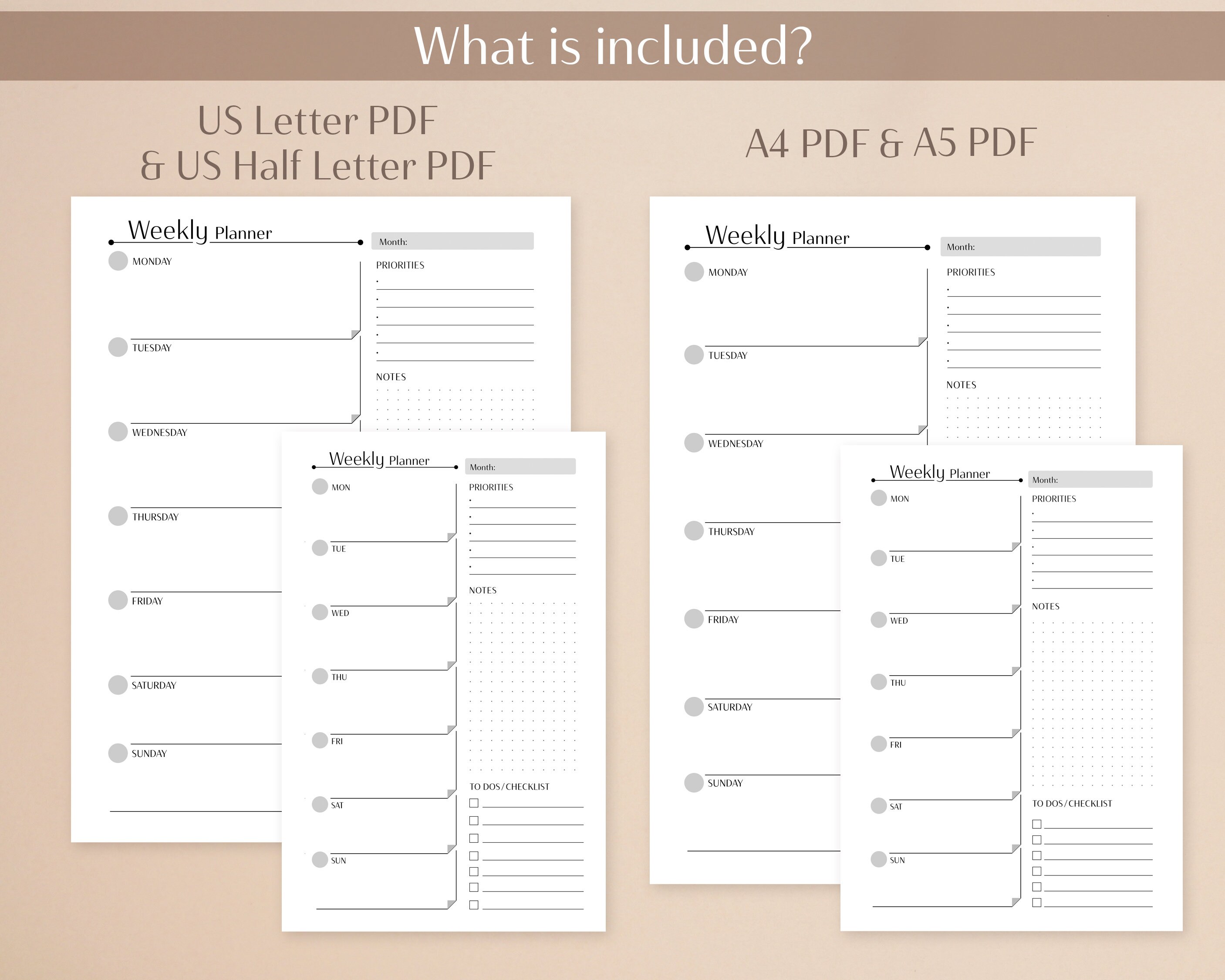 Weekly Planner Printable A4 A5 US Letter US Half Letter Planner Inserts ...