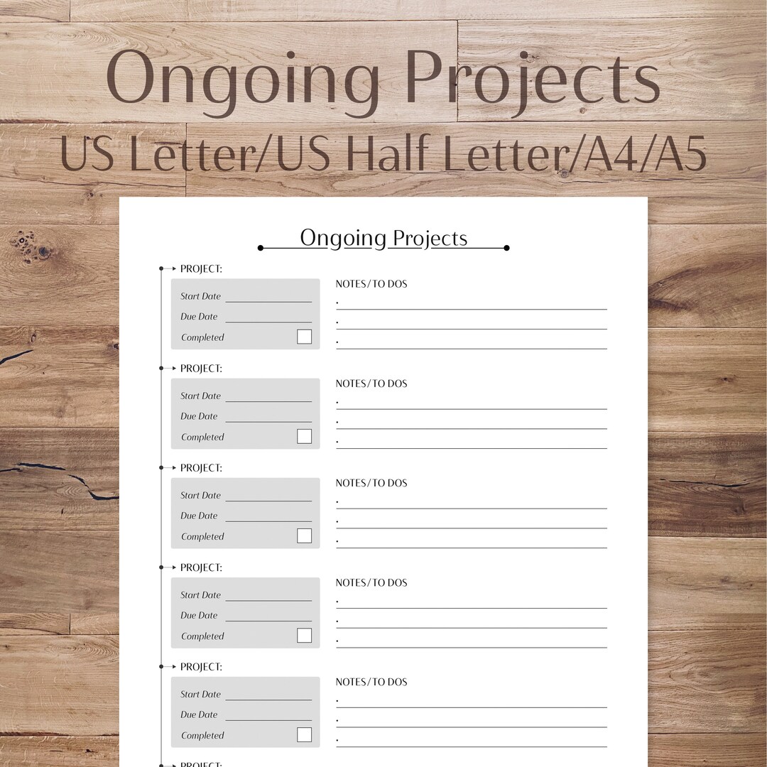 Ongoing Projects Printable | A4 A5 US Letter US Half Letter | Project ...