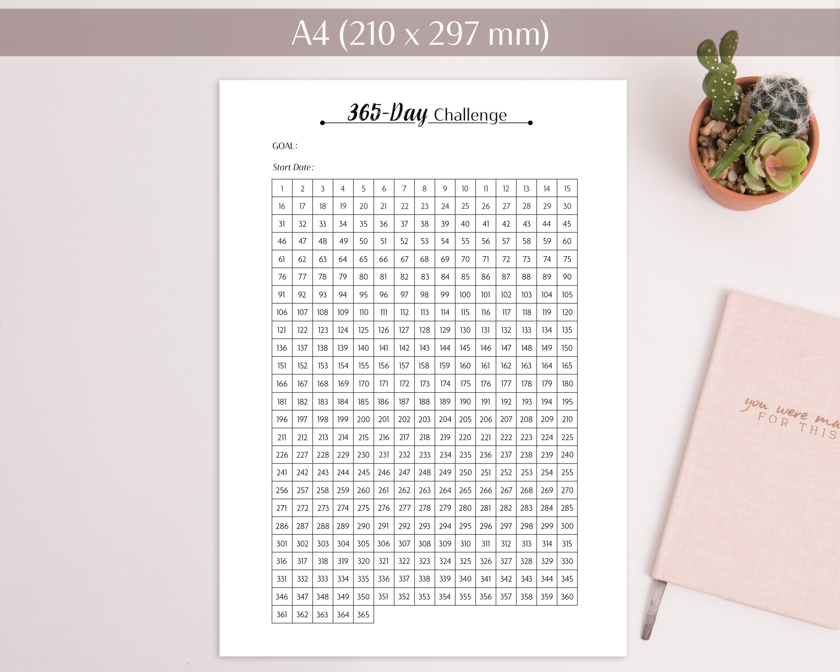 365 Day Challenge Printable | A3 A4 US Tabloid US Letter | 365 Trackers ...