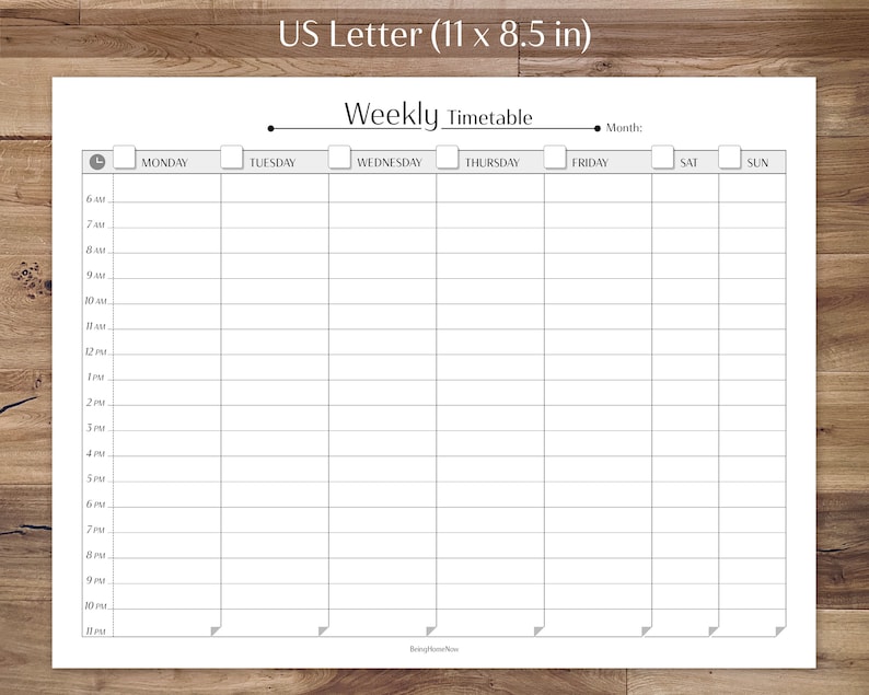 Weekly Timetable Printable | Weekly Schedule | Hourly Planner | Time ...