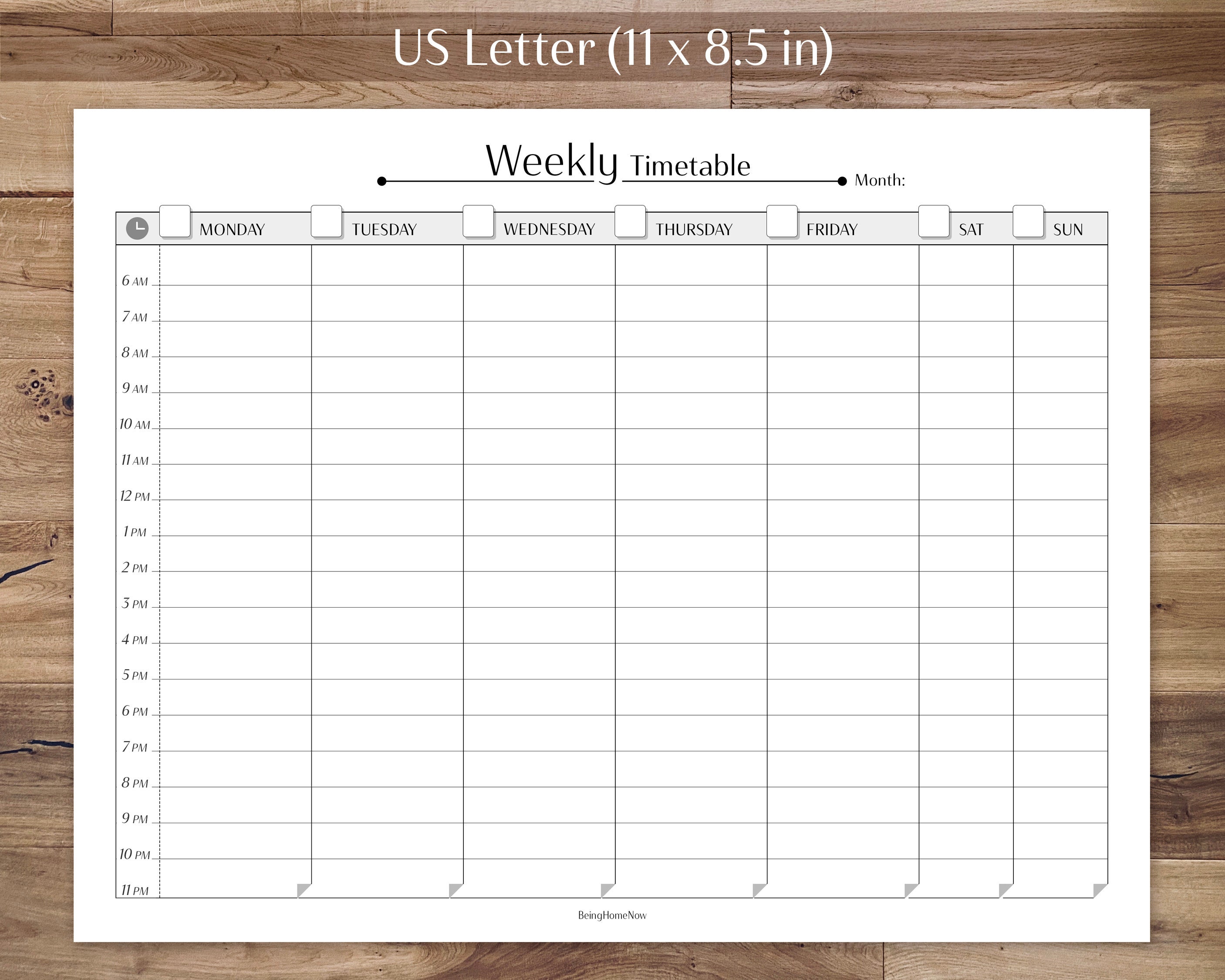 Weekly Timetable Printable | Weekly Schedule | Hourly Planner | Time ...