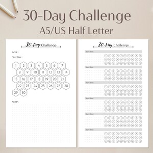 30 Day Tracker Printable | A5 US Half Letter | 30 Day Challenge Sheet ...
