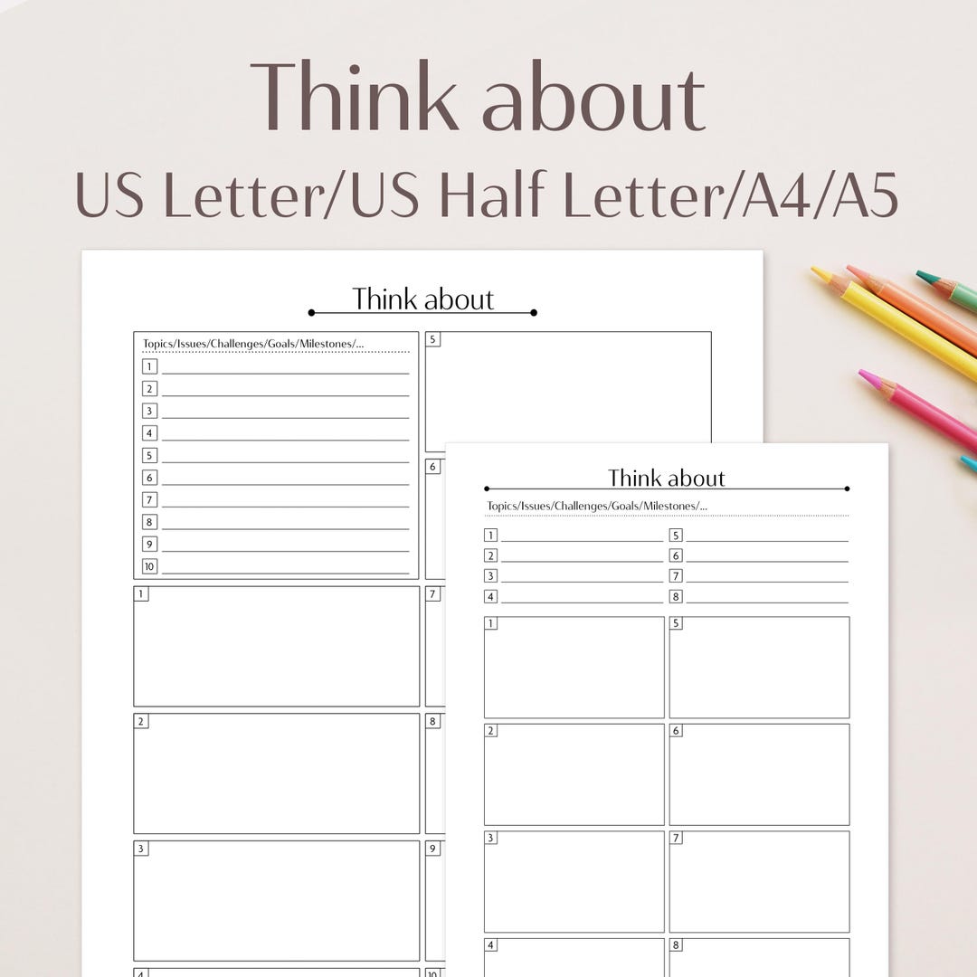 Think About - Planner Printable | Brain Dump | A4 A5 US Letter US Half ...