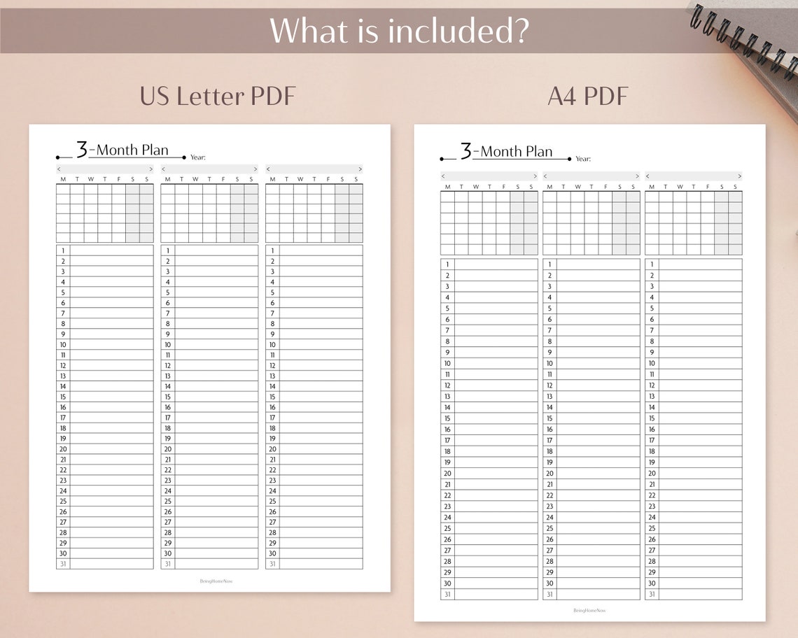 3-month Plan Printable | Monthly Project | A4 US Letter | Monthly to ...