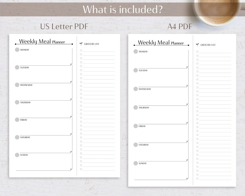 Meal Planner With Grocery List Printable | A4 US Letter | Weekly Food ...