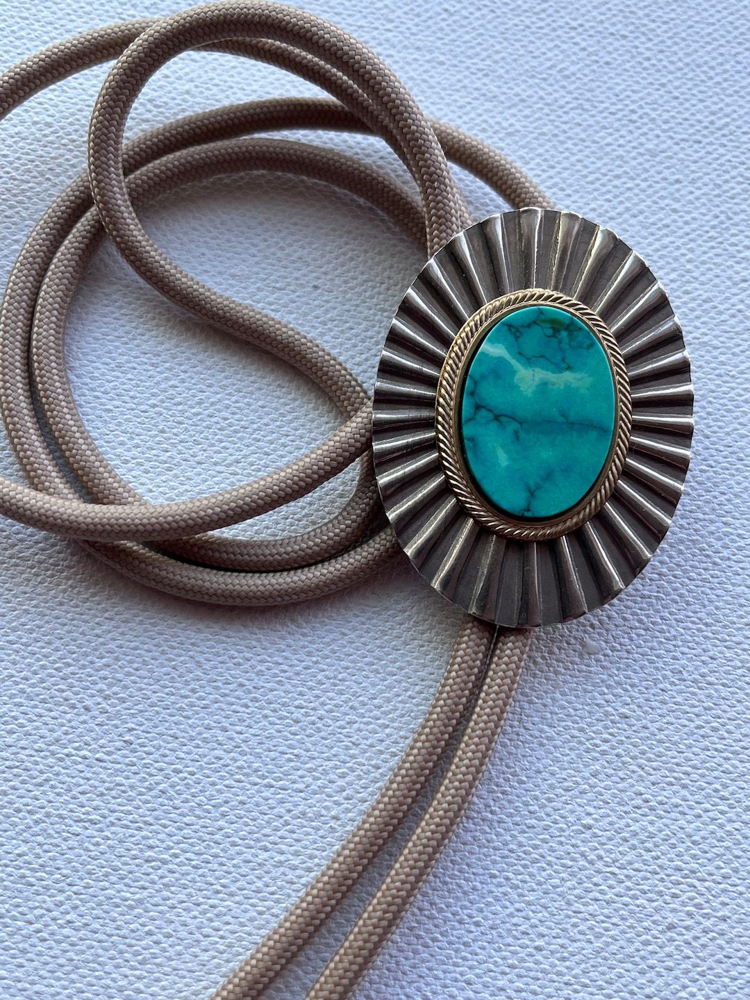 Turquoise Stone and Silver Sun Ray Bolo Tie Necklace - Etsy