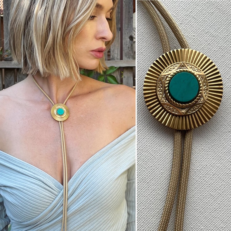 Turquoise and Brass Bolo - Etsy