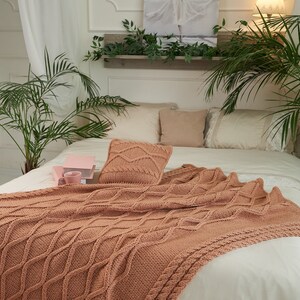 Luxury Handmade Bedspread, Cable Knit Blanket, Hand Knitted Blanket, Wool Knit Blanket, Chunky ...
