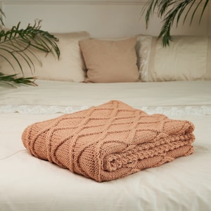 Luxury Handmade Bedspread, Cable Knit Blanket, Hand Knitted Blanket, Wool Knit Blanket, Chunky ...