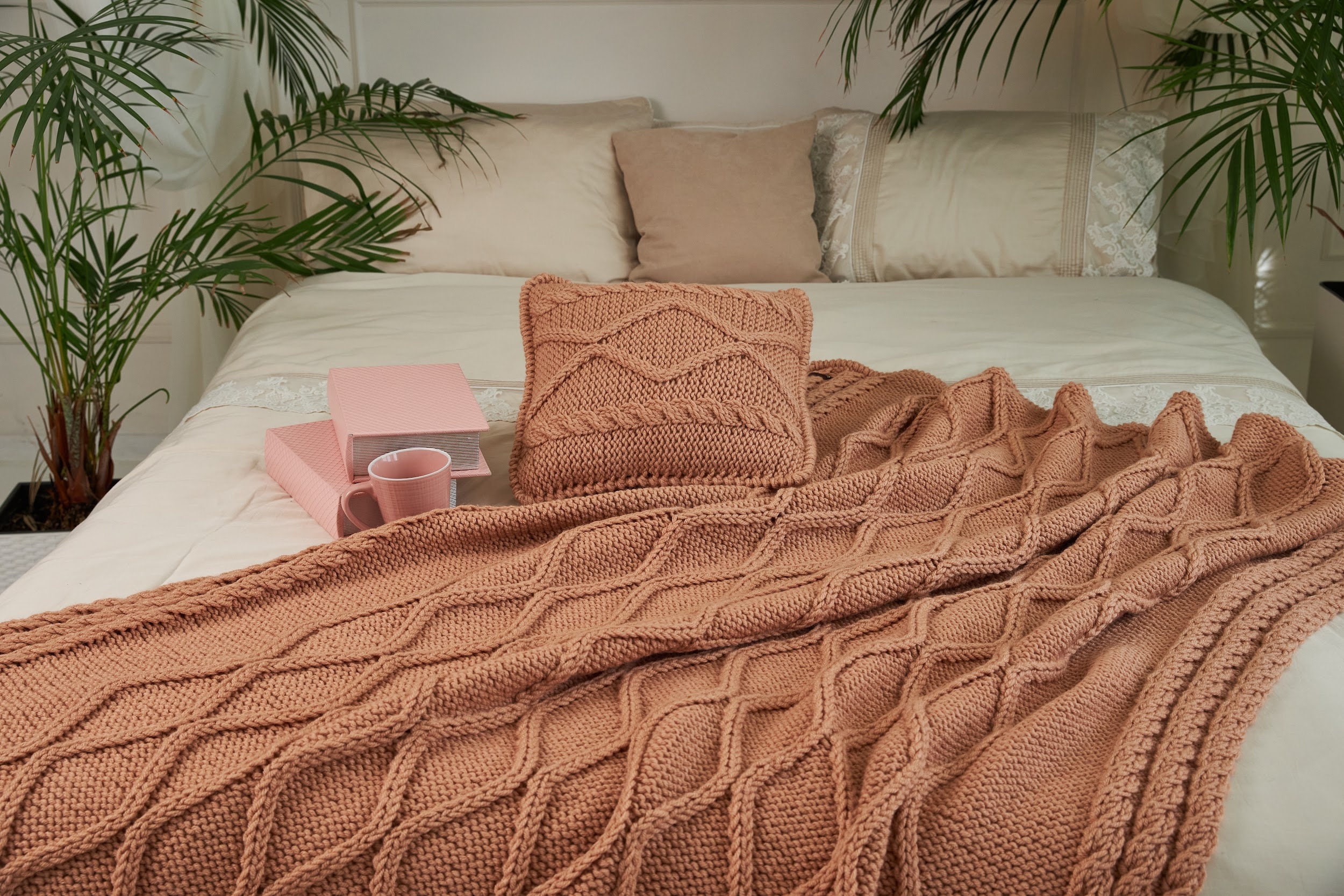 Luxury Handmade Bedspread, Cable Knit Blanket, Hand Knitted Blanket ...