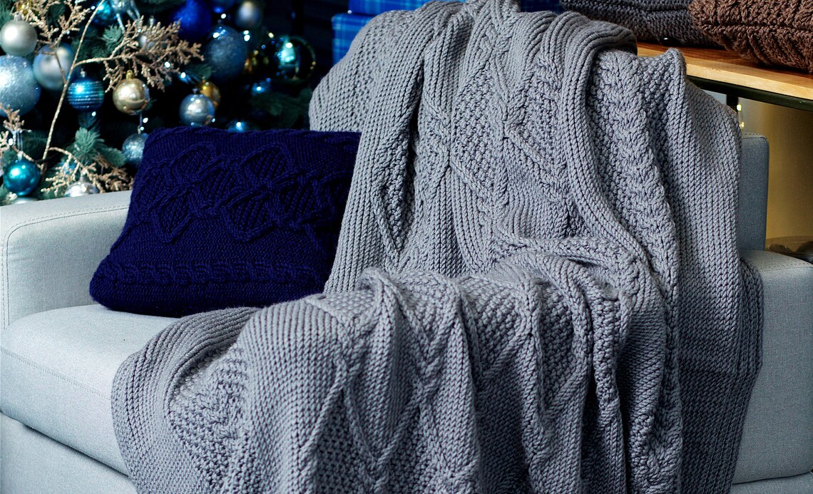 Warm Cable Knit Throw Knitted Bedspread Chunky Knit Blanket - Etsy