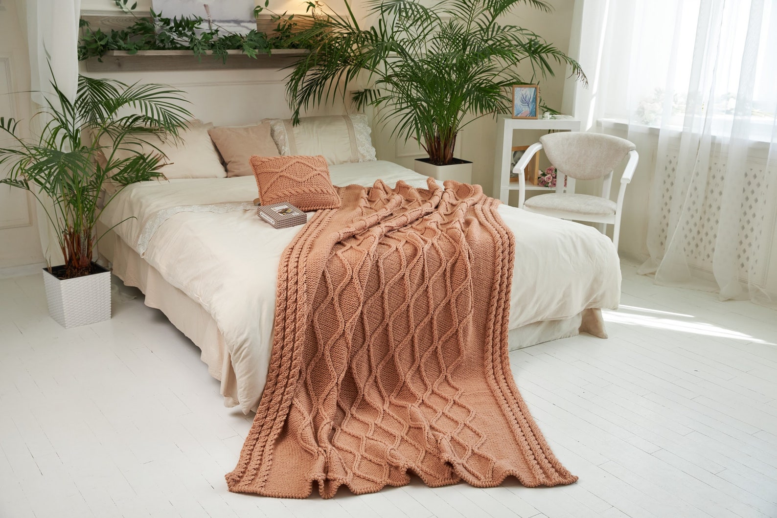 Luxury Handmade Bedspread, Cable Knit Blanket, Hand Knitted Blanket ...