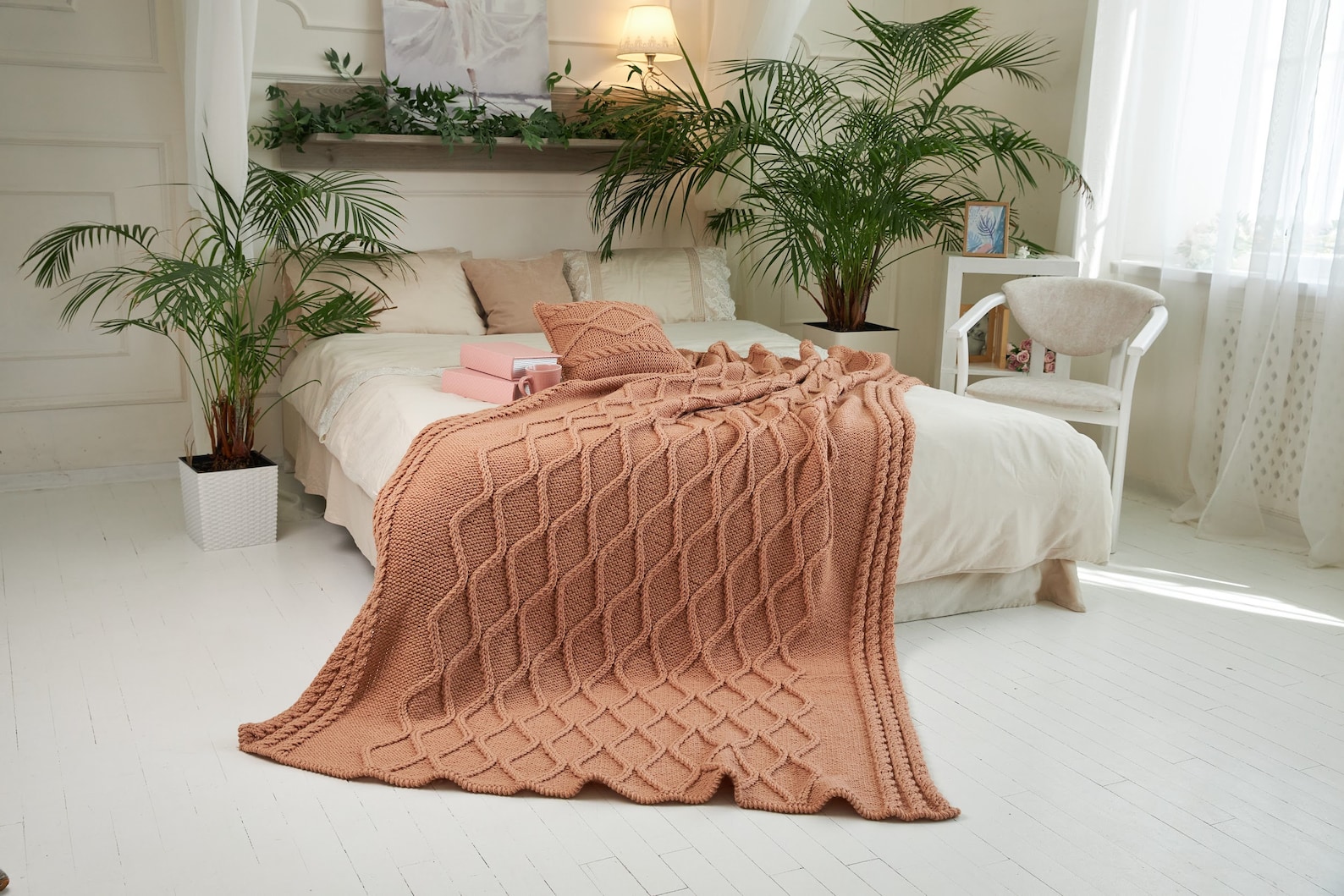 Luxury Handmade Bedspread, Cable Knit Blanket, Hand Knitted Blanket ...