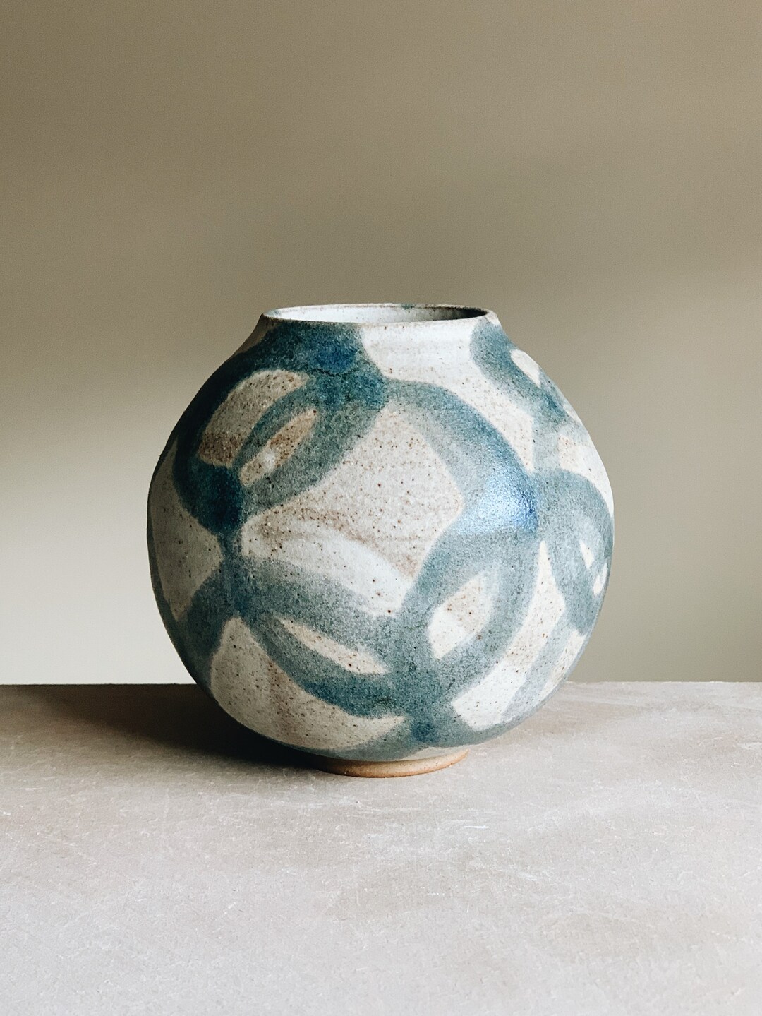 Blue Chain Moon Jar, Handmade Round Stoneware Ceramic Vase - Etsy