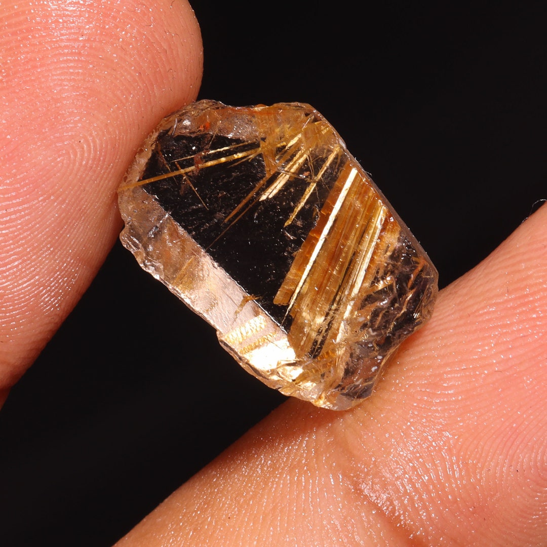 Natural Golden Rutile Quartz Slice, Polished Gemstone Jewelry (15.00 Ct ...