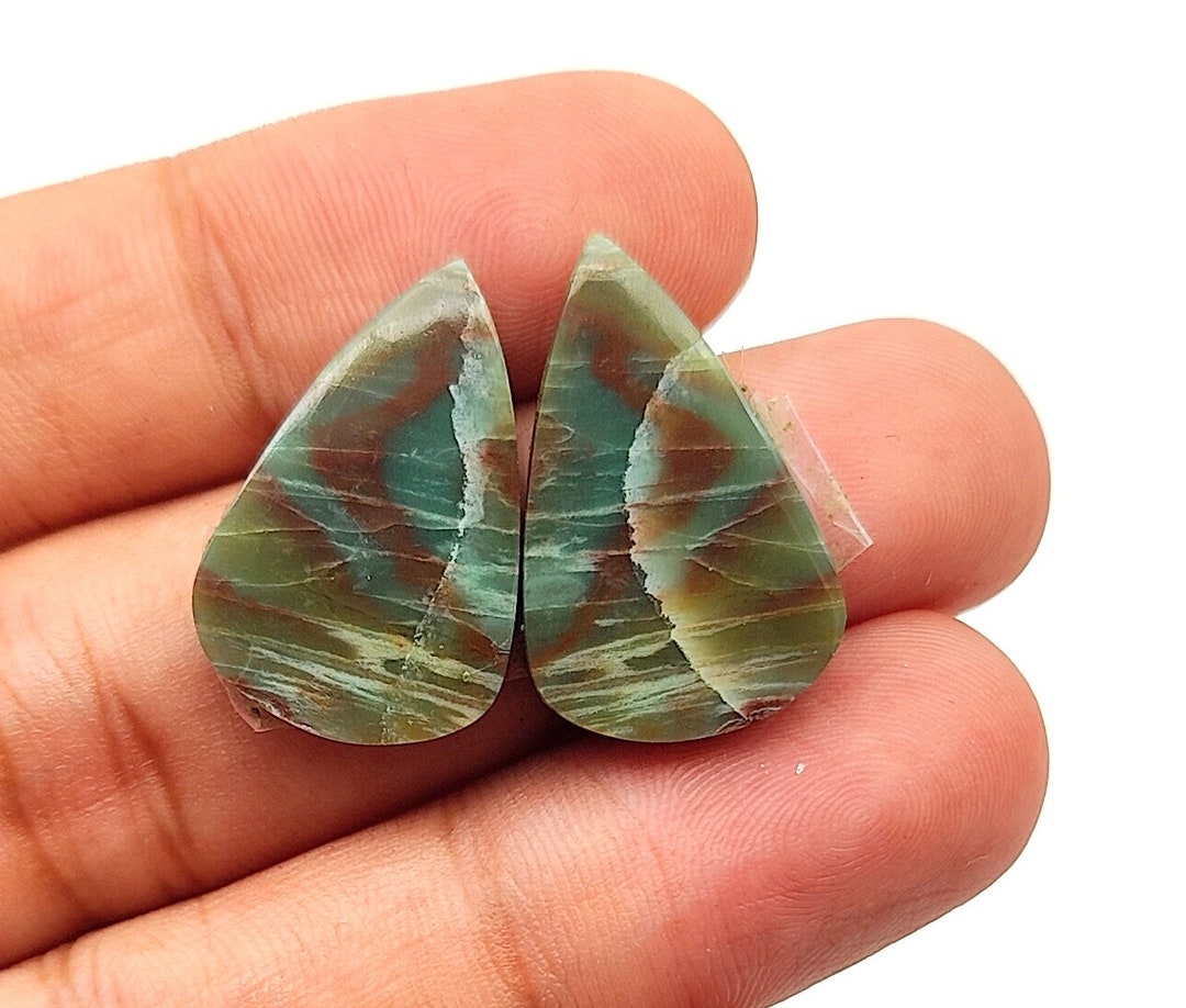 Gary Green Jasper Pear Shape Gemstone, Gary Green Jasper Pair Cabochon ...